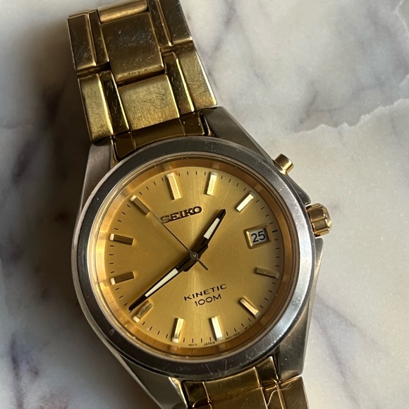 Seiko | Accessories | Seiko Kinetic Goldtone Stainless Steel Watch 0m ...